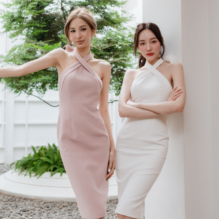 Lism D-084 ชุดเดรสผูกคอโบว์น่ารักๆ | Lazada.co.th