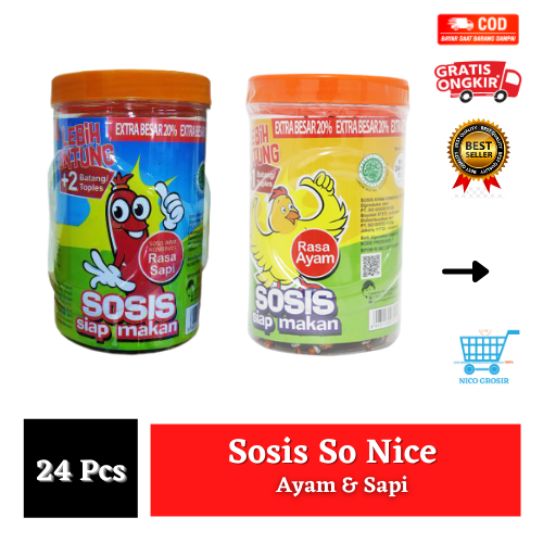 Sosis So Nice Rasa Ayam & Sapi [ 24 Pcs / Toples ] Sosis Siap Makan ...