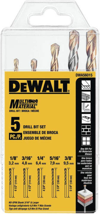 Dewalt Dwa56015 Multi Material Drill Bit Set 5 Piece Lazada Ph