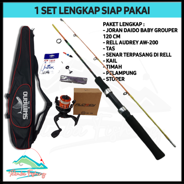 Set Joran Pancing Sambung 2 Daido Fiber Solid 120 cm Lengkap Reel Tas ...