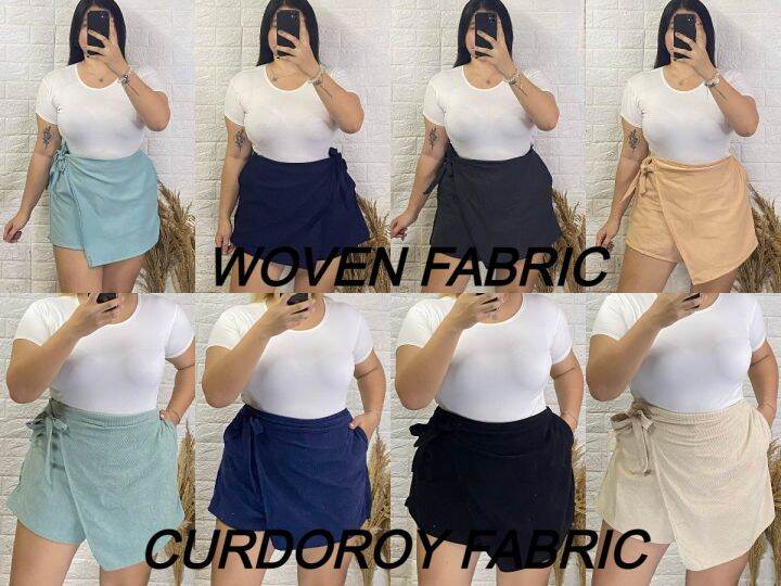Plus Size Plain Skorts with Tie and Pockets - Curdoroy and Woven Fabric | Lazada PH