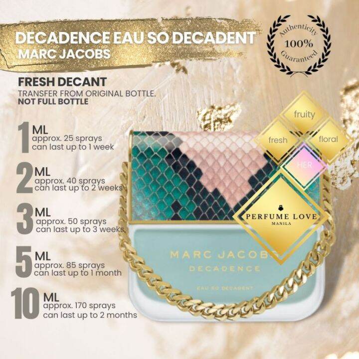 PERFUME DECANT Marc Jacobs Decadence eau so decadent fresh, fruity ...