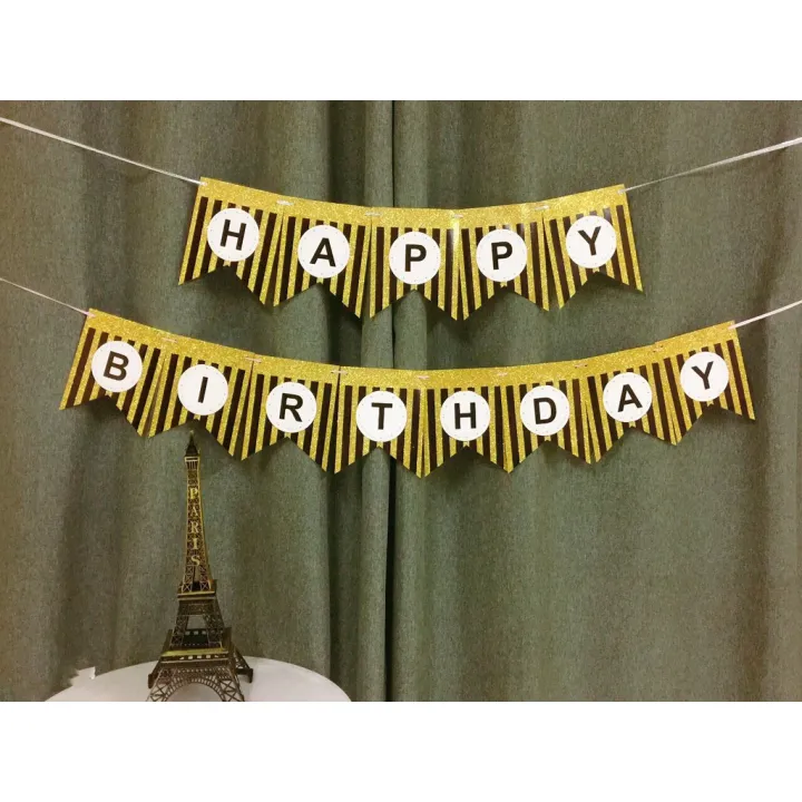 Black stripe Happy Birthday letters with glitter party decorations ...