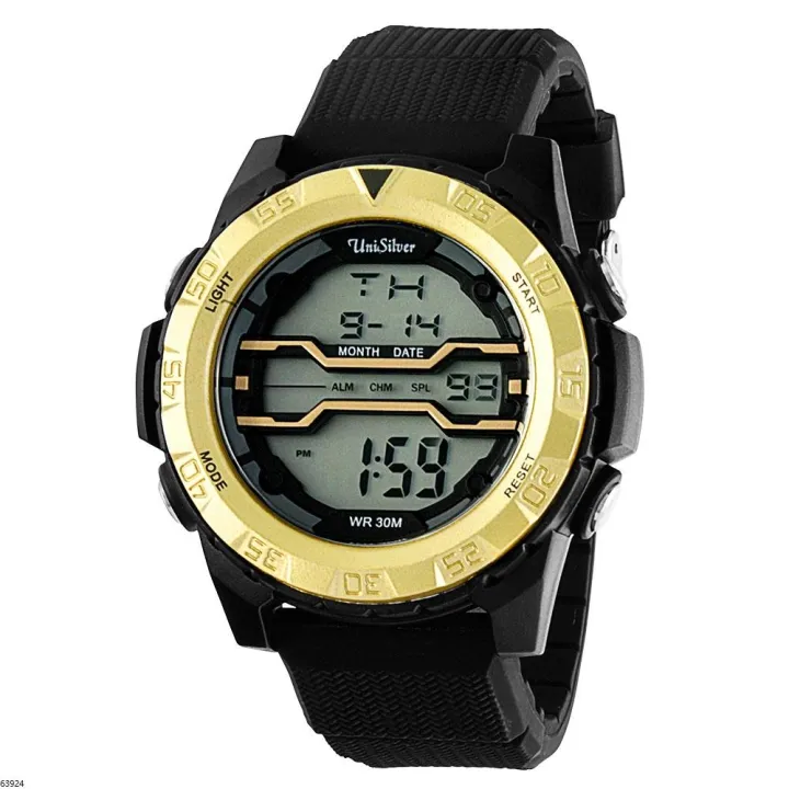 UniSilver TIME Men's Black Gold Digital Rubber Watch KW2717-1003 ...