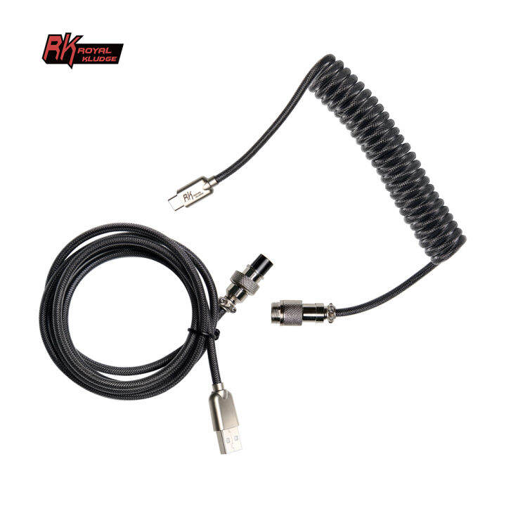 RK Royal Kludge Mechanical Keyboard Coiled Cable Wire Type C USB Port ...