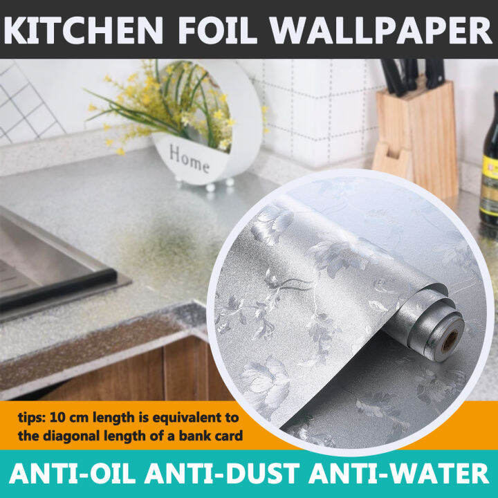 Kitchen Backsplash Wallpaper Stickers, Silver Hibiscus Pattern Kitchen ...