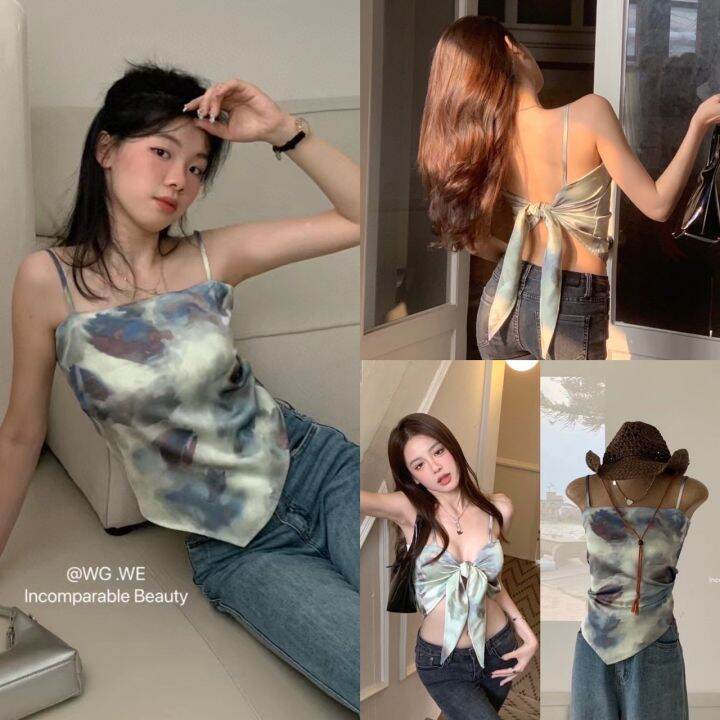 Nudeaholic 💚💙 5168 เสื้อทรงผ้าเช็ดหน้า งานสวยมีกิมมิกตรงพิมพ์ลาย สี ...