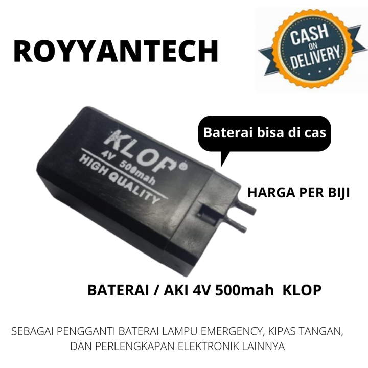 BATERAI / AKI 4V 500MAH BATERAI LAMPU EMERGENCY 4 VOLT 500 MAH KLOP ...