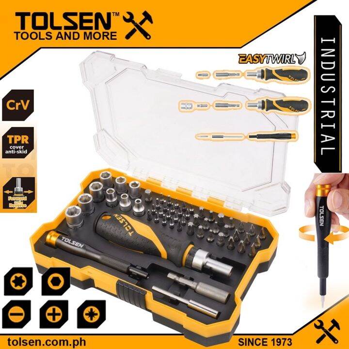 Tolsen 56pcs Bit Socket Set w/ Ratchet Screwdriver Precision Bits ...