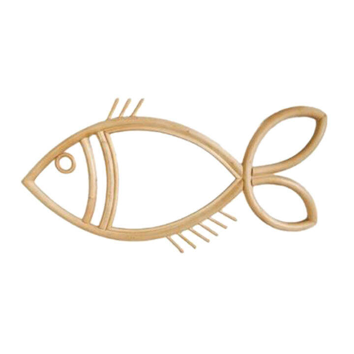 Wall-Mounted Mirror Fish-Shaped Mirror Rattan Frame Living Room Wall ...