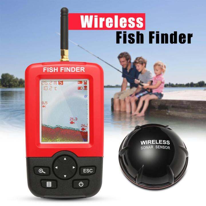 100m Range Wireless Sonar Sensor Fish Finder 40m Depth Sounder Alarm ...
