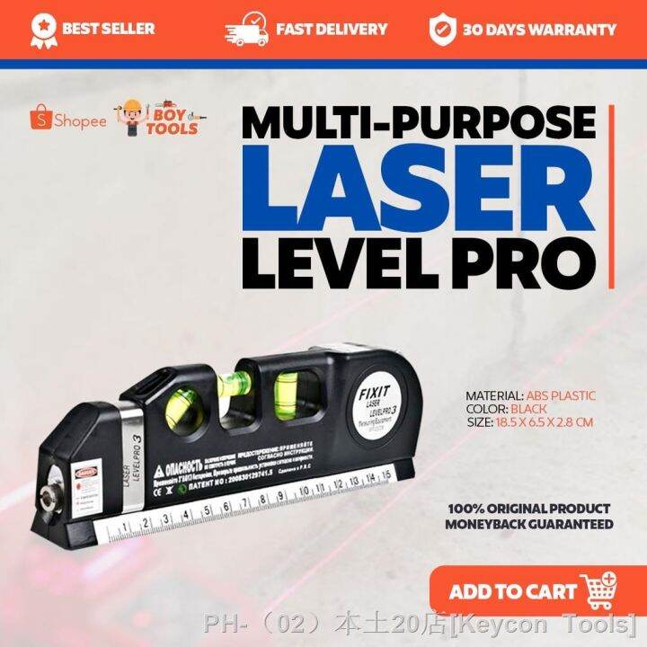 Keycon Tools BOY TOOLS - 4 IN 1 Laser Level Pro measure Line 8ft Laser Measurement Tape Ruler ...