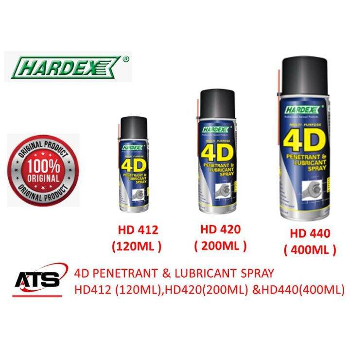 HARDEX HD440 HD420 HD412 4D PENETRANT & LUBRICANT SPRAY (400ML HD440)( 200ML HD420) (120ML HD412 ...