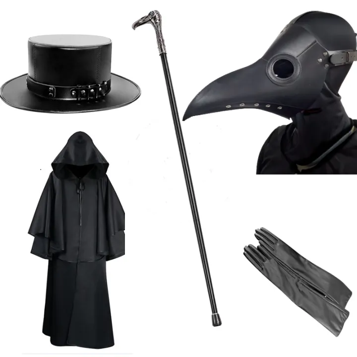 MUGE Plague Doctor Beak Mask Crow Cane Gas Robe Cloak Cyber Punk ...