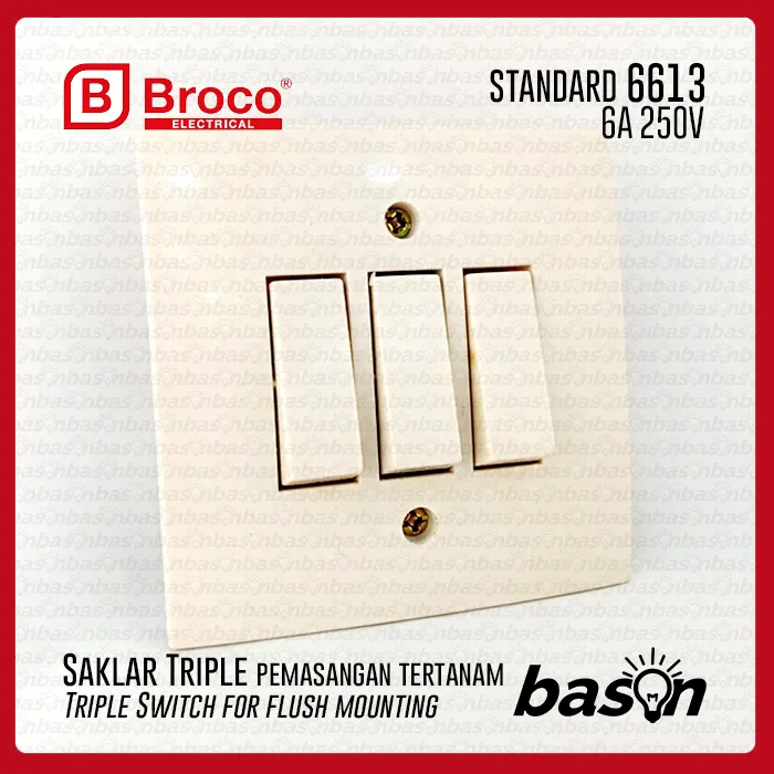 BROCO 6613 STD - Saklar 3 Tombol - Triple Switch 3 Gang 1 Way | Lazada ...
