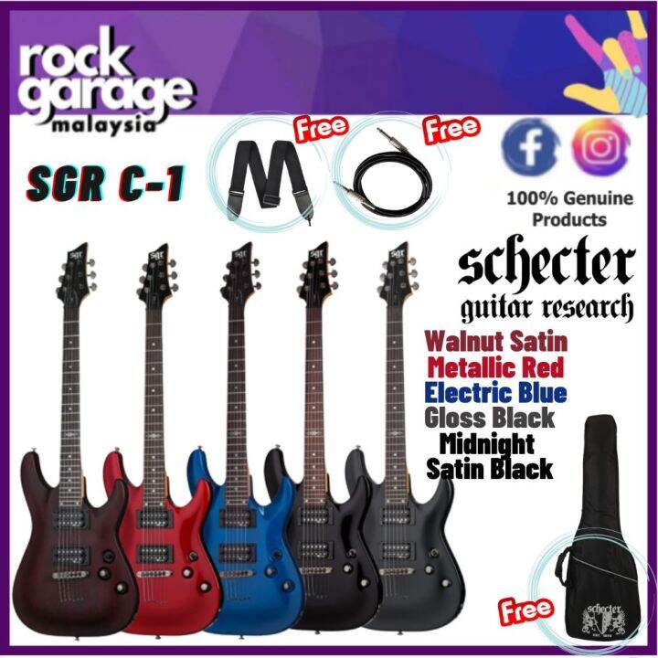 Schecter C-1 SGR Electric Guitar, Midnight Satin Black/Walnut Satin ...