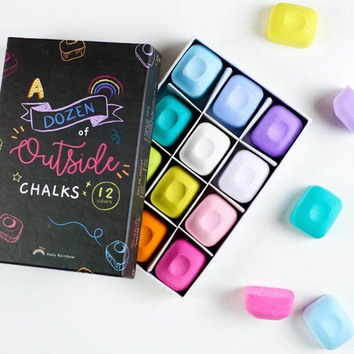 Outside Chalk 12 สี ชอล์คแบบก้อน ไม่หัก น้องจับถนัดมือ | Lazada.co.th