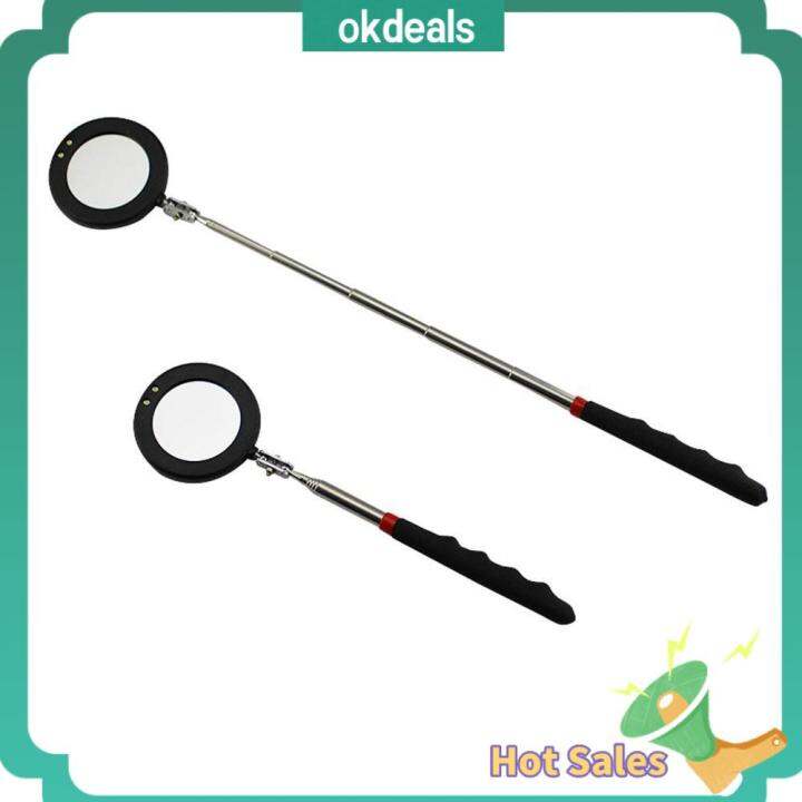 OKDEALS 2 LED Lighted Telescopic Inspection Mirror Round Stainless ...