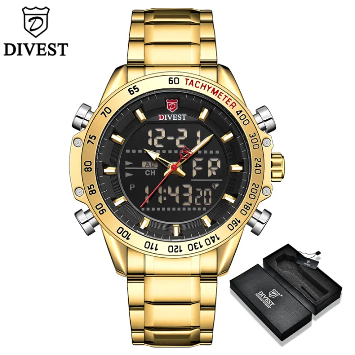 DIVEST นาฬิกาผู้ชายแฟชั่นแบรนด์ชั้นนำผู้ชาย LED ดิจิตอลควอตซ์จอแสดงผลแบบ Dual นาฬิกาลำลองสำหรับ ...