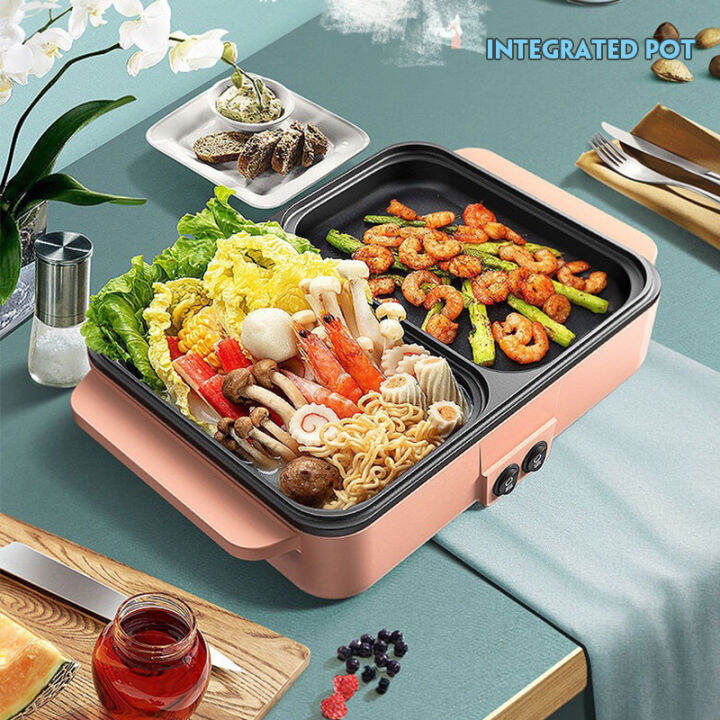 กระทะปิ้งย่าง แบบพกพา หม้อสุกี้ไฟฟ้า หม้อสุกี้บาร์บีคิว แบบ 2 ช่อง หม้อชาบูไฟฟ้า J181 | Lazada.co.th