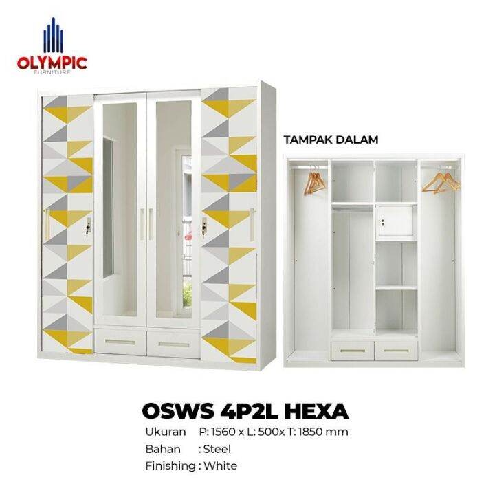 Olympic Lemari Pakaian Plat Besi 4 pintu Sliding OSWS 4P2L Marble HExa ...