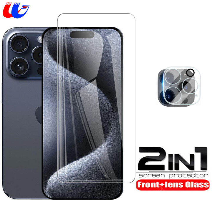 2IN1 3D Curved Camera Tempered Glass For Apple iPhone 15 Pro Max HD ...