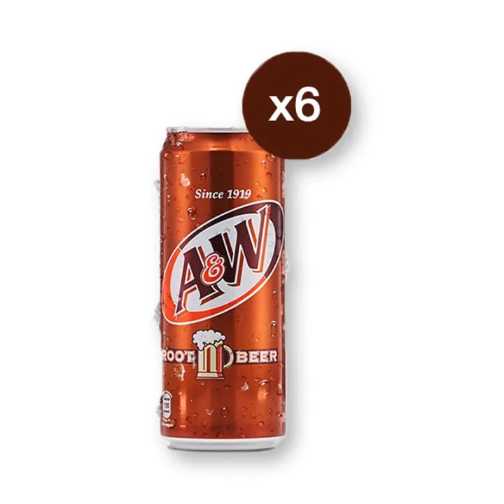 A&W Soft Drink Root Beer Flavor 325 ml. Pack 6.เอแอนด์ดับบลิว น้ำอัดลม กลิ่นรูทเบียร์ 325 มล. แพ ...