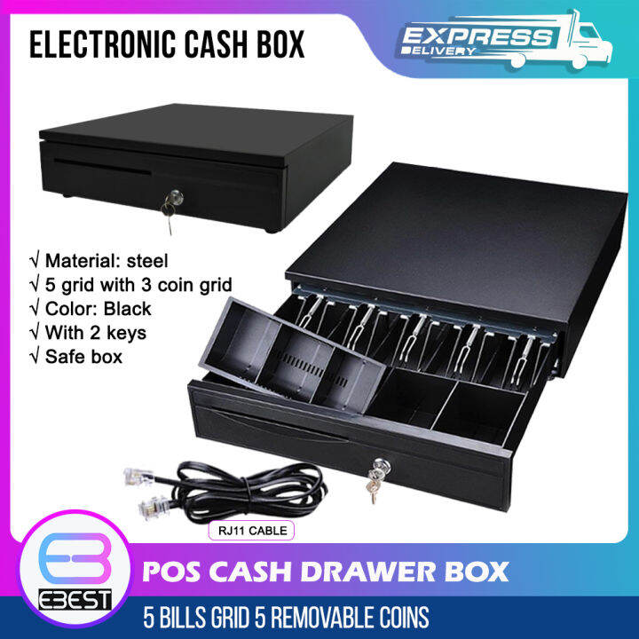POS Electronic Cash Drawer Box Storage 5 Bills Grid 5 Removable Coins ...