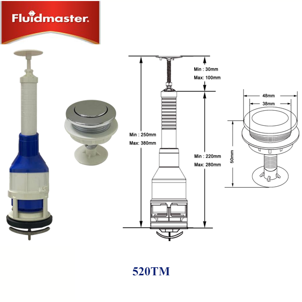 Top Push Flush Valve Button 38mm, OD 63mm for One Piece Water Closet ...