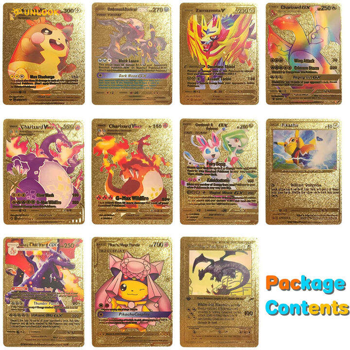 55/100PCS Pokémon TCG Gold Cards Japanese Game Cartoon Golden Foil Card ...