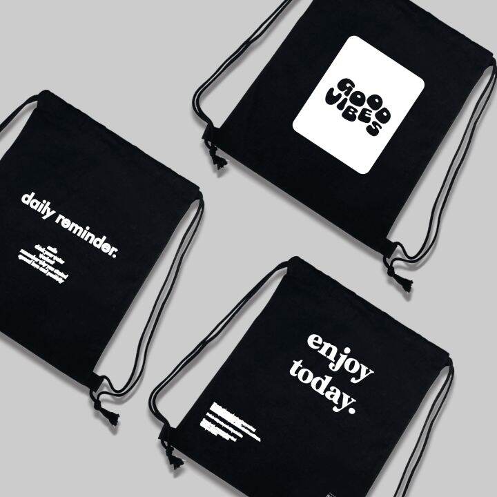 Stringbag Hitam Minimalist Typography Tulisan Text Stylish Lucu Vintage ...