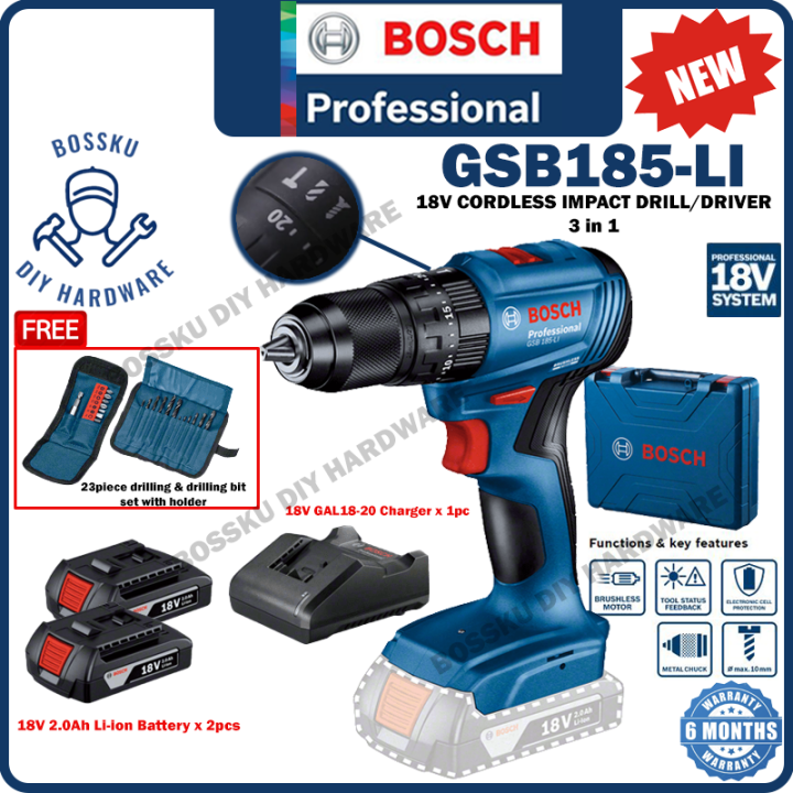 BOSCH GSB185LI 18V Cordless Impact Drill / Driver Brushless Motor ...