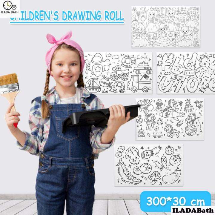 ม้วนวาดรูปสำหรับเด็กปฐมวัยม้วน Kertas Mewarnai เพื่อการศึกษาแบบพับได้