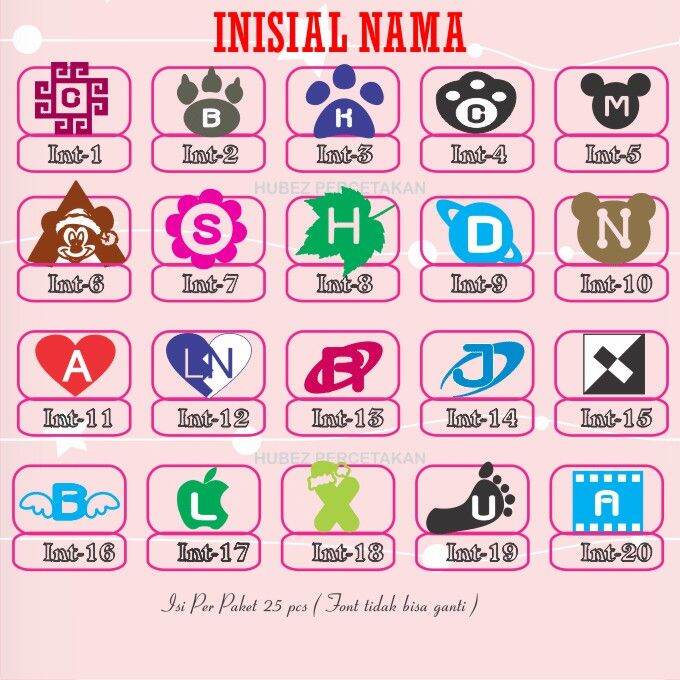 Sticker nama(cutting sticker) desain sticker inisial nama ( ISI 30PCS ...