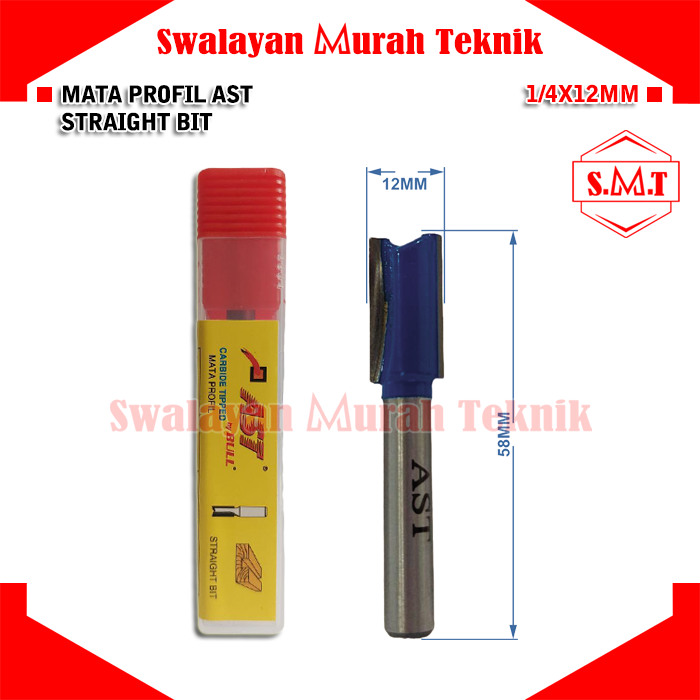 AST Mata Profil Router Trimer Kayu 1/4X12MM Straight Bit Lurus 12 MM ...