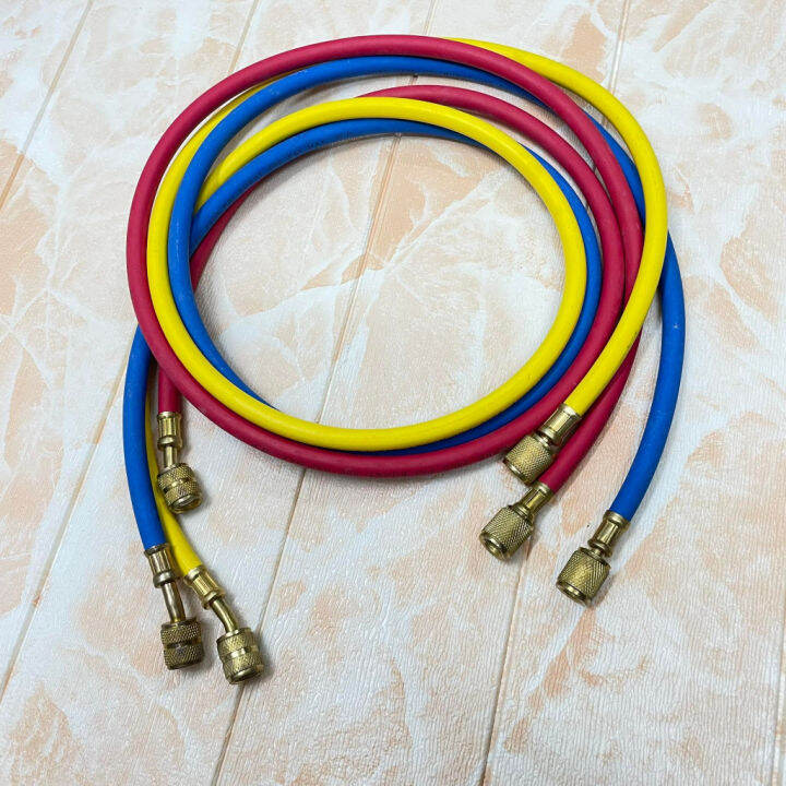 Manifold gauge Charging Hose 1.5Meter X 3 Pcs (Red / Blue / Yellow) for R410A, R32, R22, R134a ...