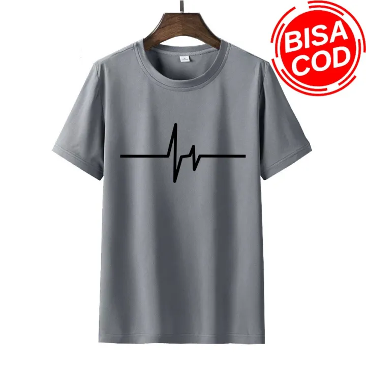 Baju kaos detak jantung Warna Abu Abu baju kaos distro fashion pria unisex t-shirt lengan pendek ...