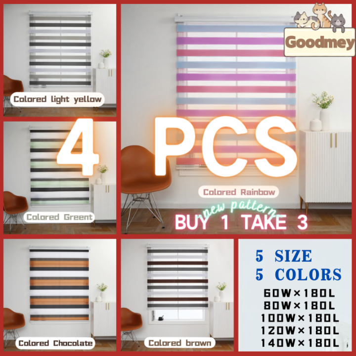BUY 1 TAKE 3 H.CHENG HOME 6Colors New Striped Zebra Blinds Window Korean Venetian Roller Curtain ...
