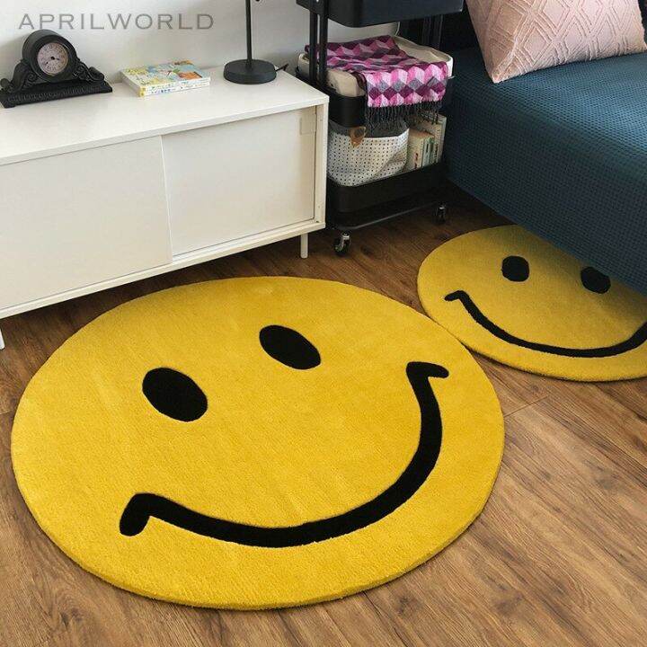 Cartoon Smiley Rug Round Funny Carpet for Living Room Decoration Rug ...