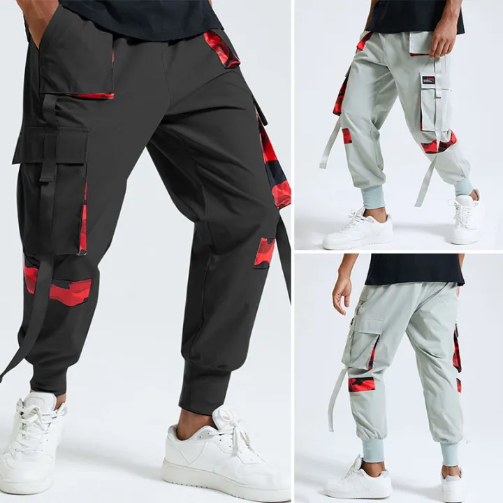 Beehoo KOYYE Men Casual Camo Splicing Ribbon Cargo Pants | Lazada PH