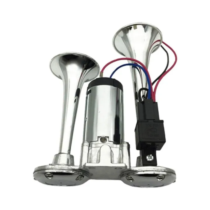 Double Tube Metal Car Horn 300DB Loud Dual Trumpet Train Electric Air ...