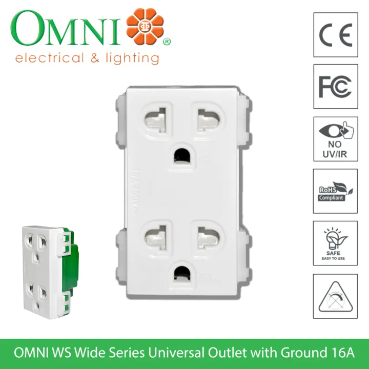 OMNI WS Wide Series Universal Outlet with Ground 16A Model WWG-402 ...