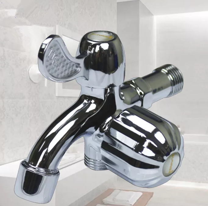 Stainless Steel 1 in 2 out Head Two Way Water Washer Tap Faucet（It has ...