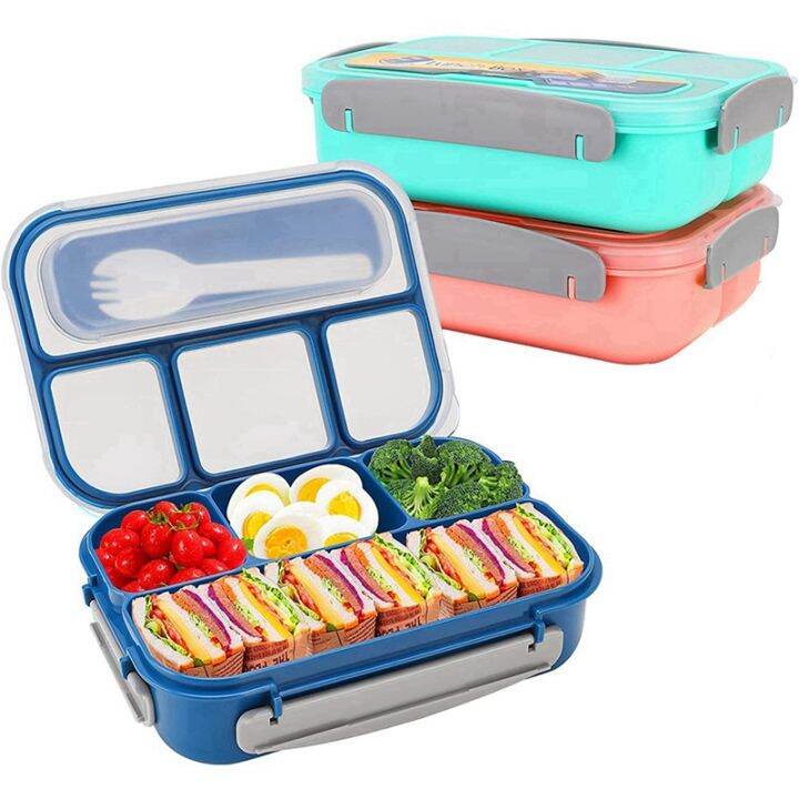 3 Pack Bento Box Lunch Box Kids, 1300ML 4 Compartment Lunch Box Containers,Leak Proof,Microwave ...