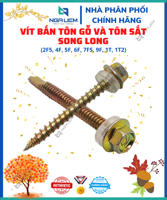 Vít Bắn Tôn Gỗ và Tôn Sắt Song Long 2F5, 4F, 5F, 6F, 7F5, 9F, 1T, 1T2 (Chữ D loại Xịn VN) [BỌC ...