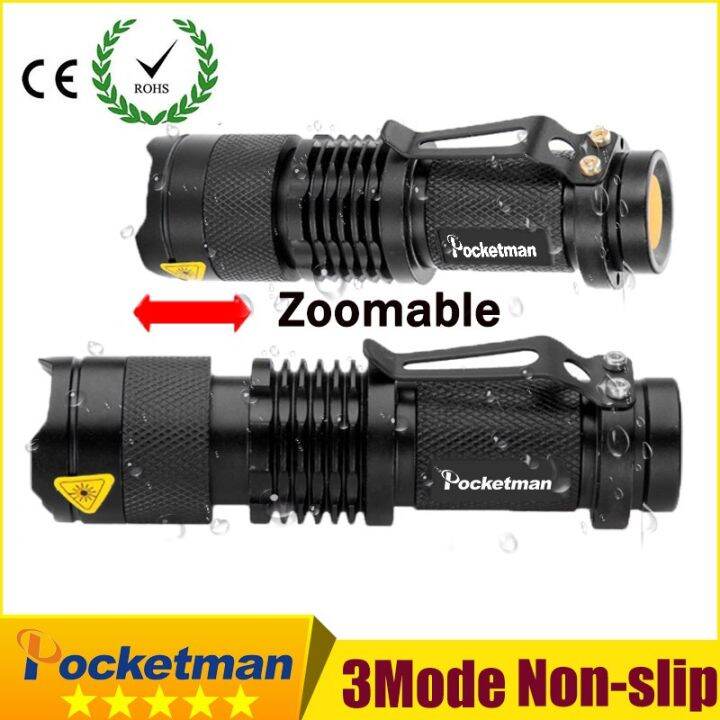 Pocketman แบบพกพาร้อนลื่นที่มีคุณภาพสูงมินิสีดำกันน้ำไฟฉาย LED 3โหมด Z ...