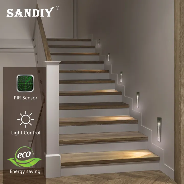 SANDIY Wall Lamps PIR Sensor Recessed LED Night Light White Room Decor ...
