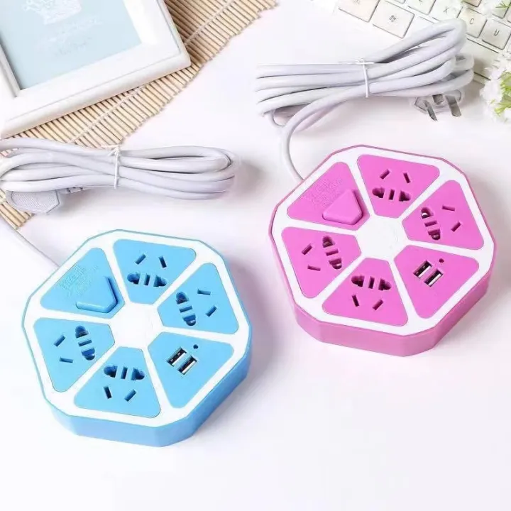 Universal Multiple Socket Hexagon With 2 USB Ports Chargeable Extention ...