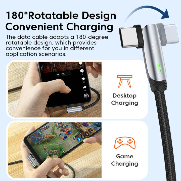 Toocki 100W Cable USB C to USB Type C 90 Degree 5A Fast Charing Charger ...