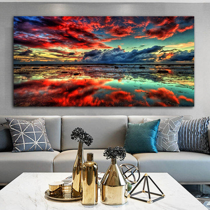 Red Clouds Sunset Canvas Painting Home Decoration Landscape Poster ...